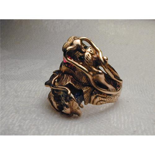 14K YG Ruby Sapphire Double Dragon Head Ring #855766