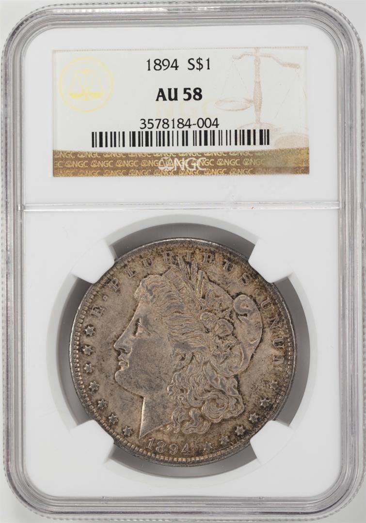 1894 $1 Morgan Silver Dollar Coin NGC AU58 - BK Auctions