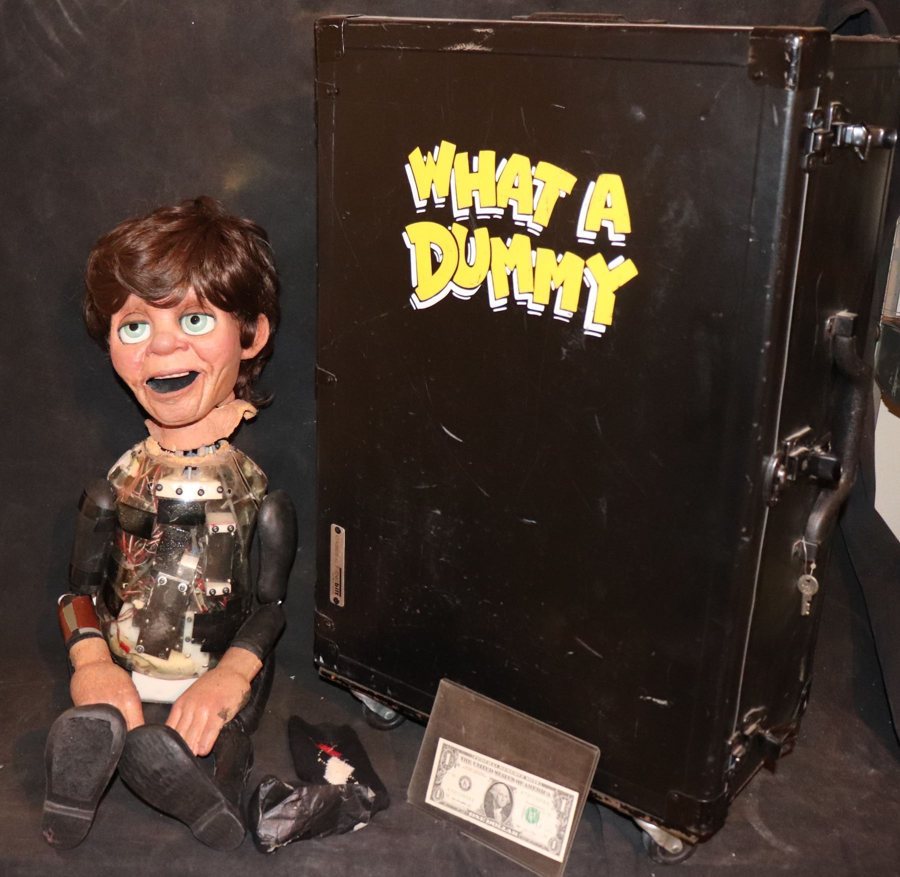 WHAT A DUMMY COMPLETE ANIMATRONIC MAIN HERO PUPPET WITH WIG IN ROAD CASE