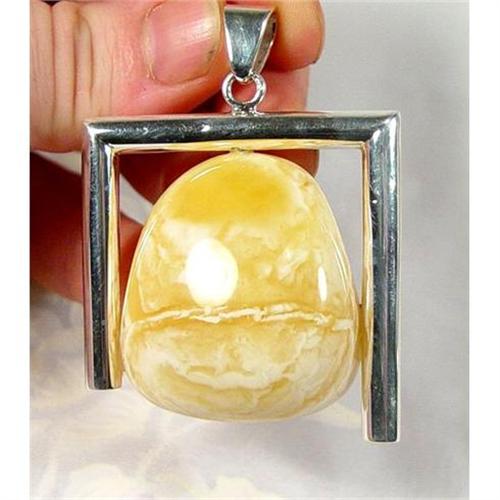 Modern BUTTER Baltic Amber Sterling Pendant #900059