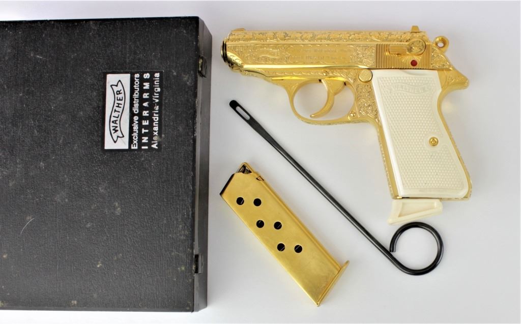 Factory engraved and gold washed Walther PPK/S 9mm SN 1764695 semi auto ...
