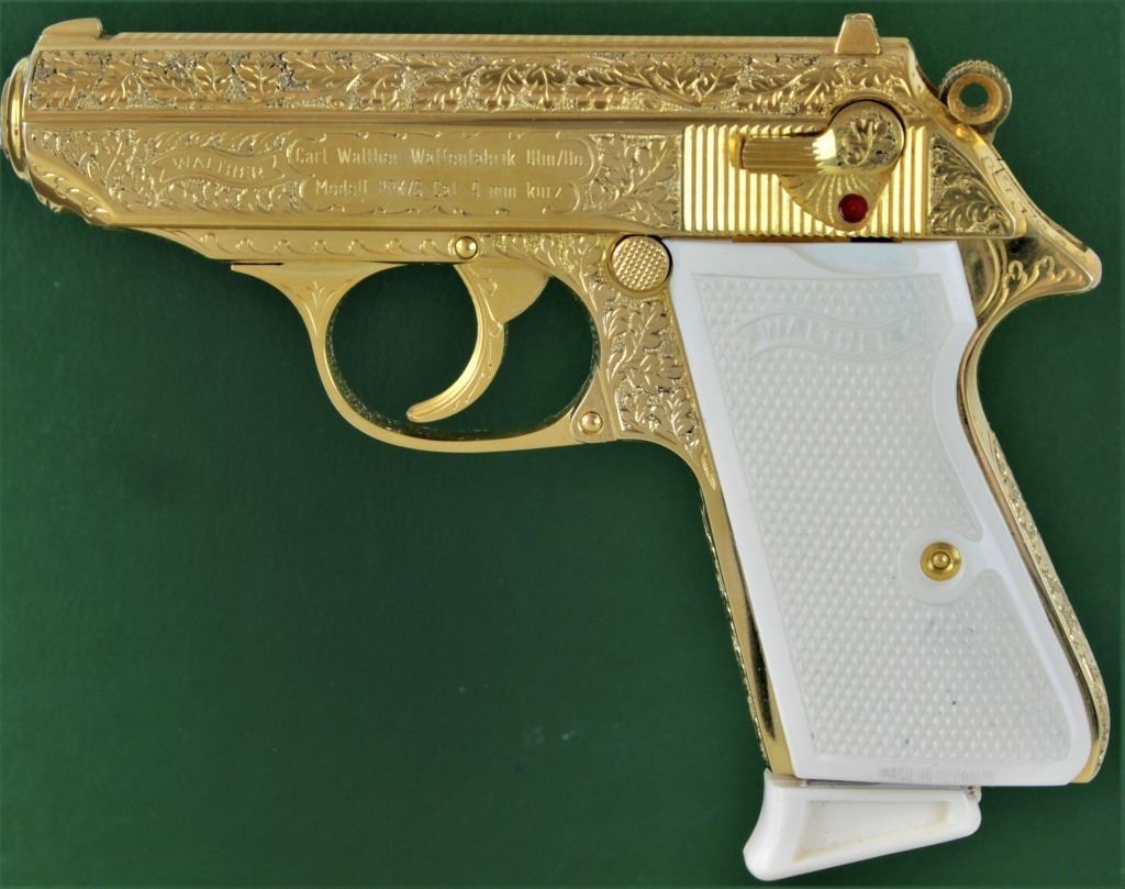 Factory engraved and gold washed Walther PPK/S 9mm SN 1764695 semi auto ...