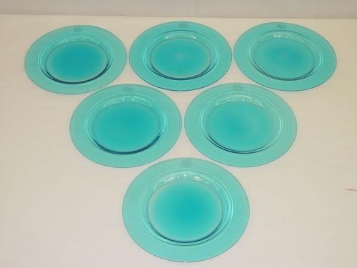 SET (6) 8 1/2 STEUBEN FRENCH BLUE PLAT