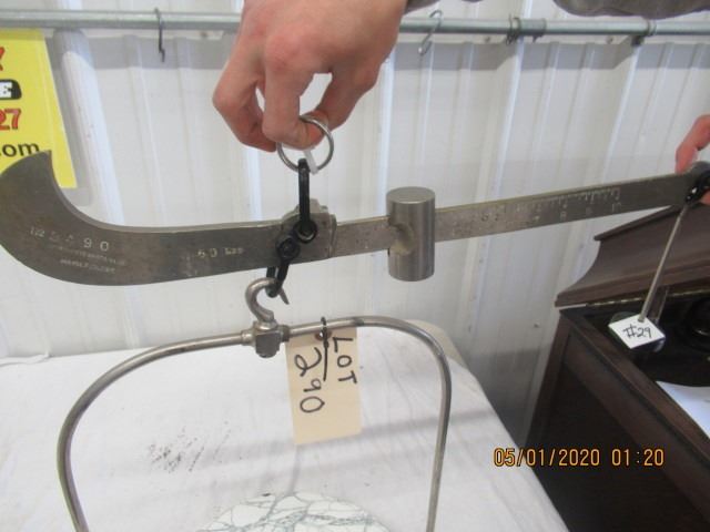 BN-Burrow Stewart & Milne Hanging Store Scale w Marble Tray - Vintage