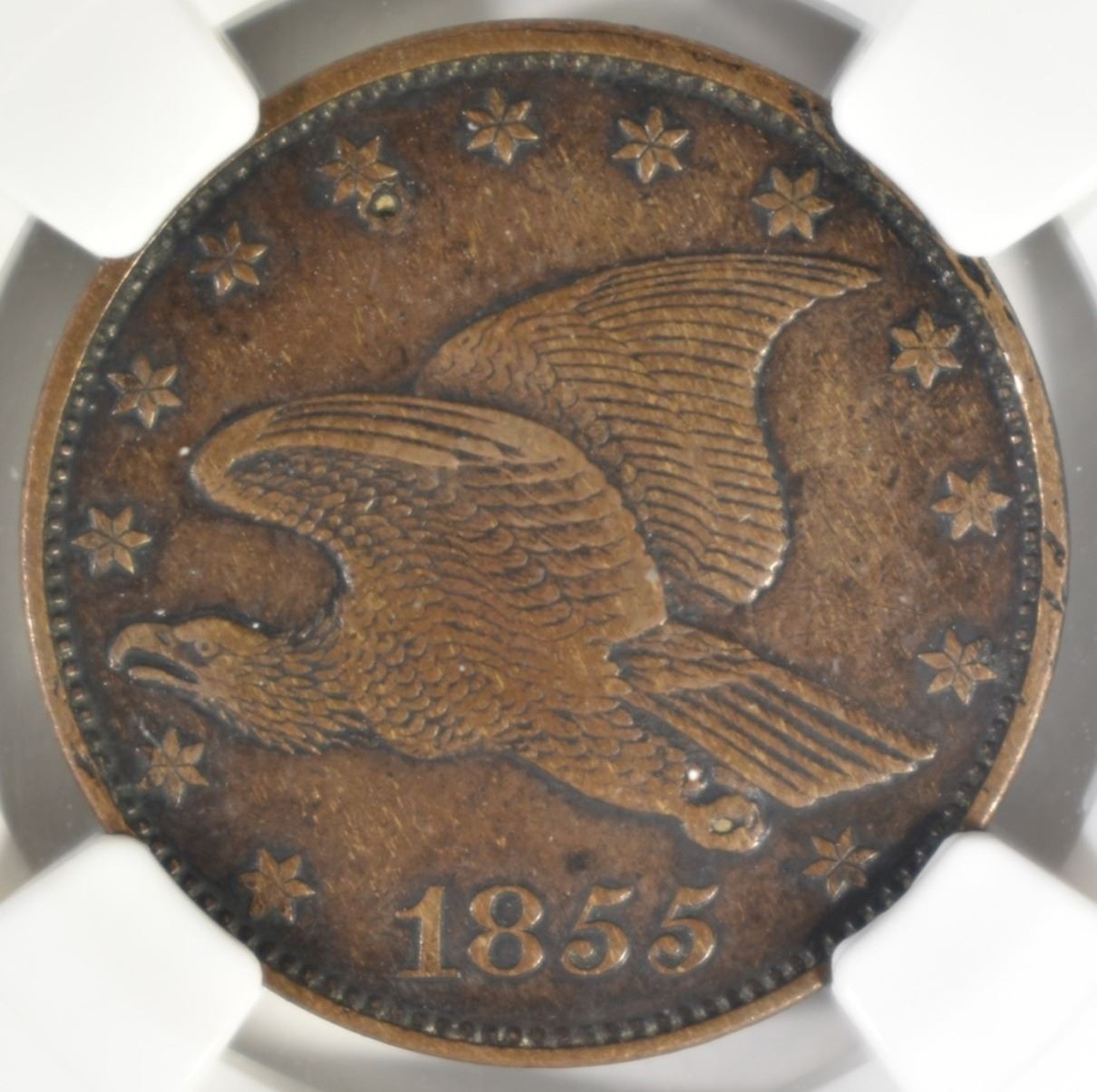 1855 LARGE CENT PATTERN J-168 NGC PROOF AU DET