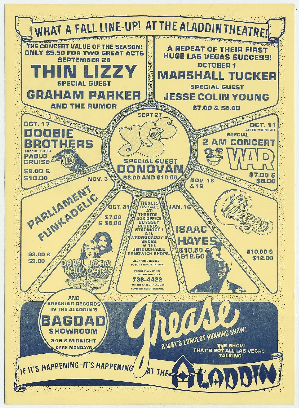 1977 Aladdin Hotel (Las Vegas) Concert Handbill for Yes/ Parliament ...