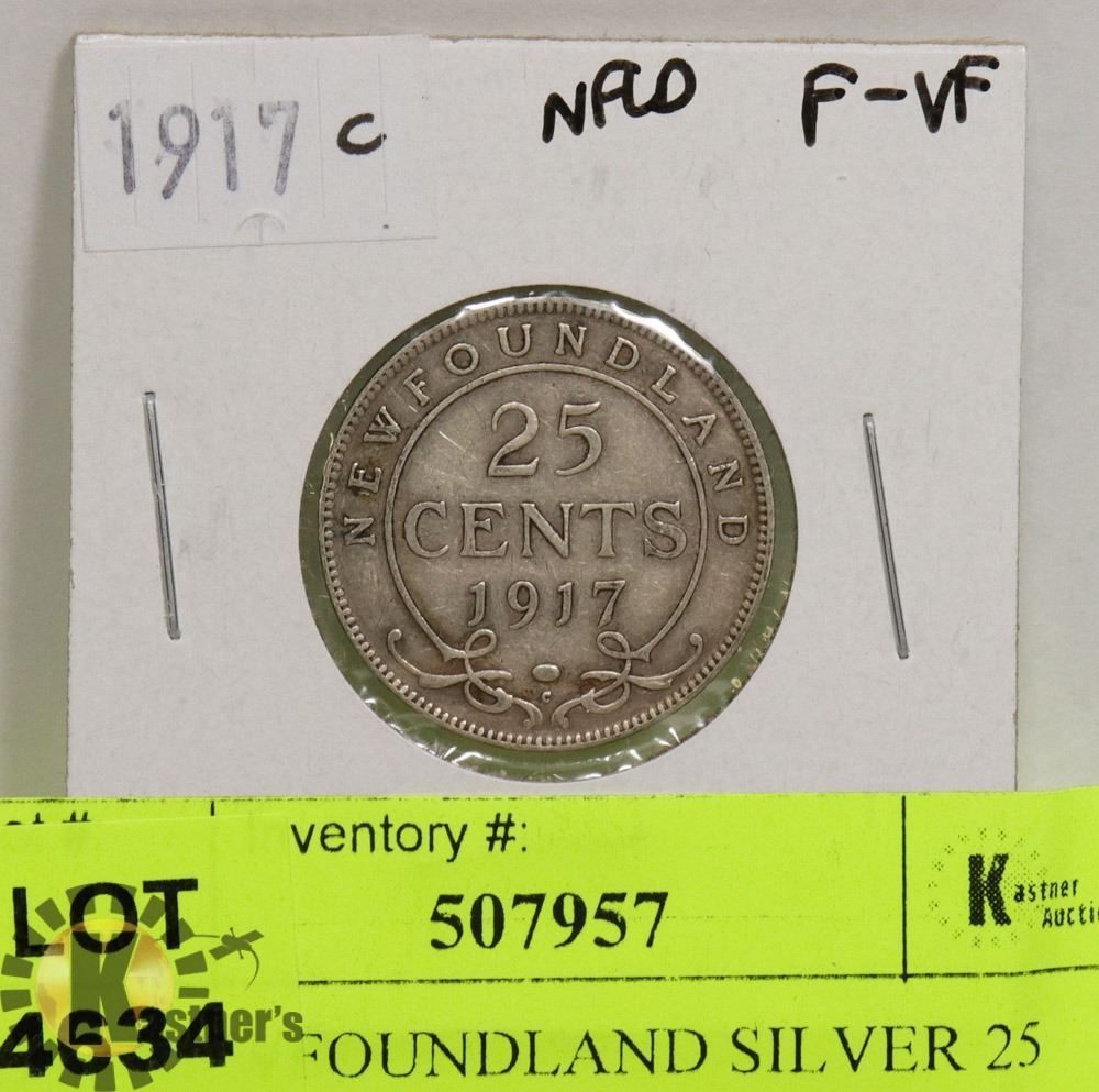 1917 NEWFOUNDLAND SILVER 25 CENT COIN