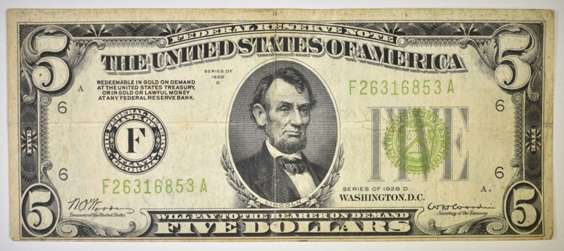 1928-D $5 FEDERAL RESERVE NOTE VF