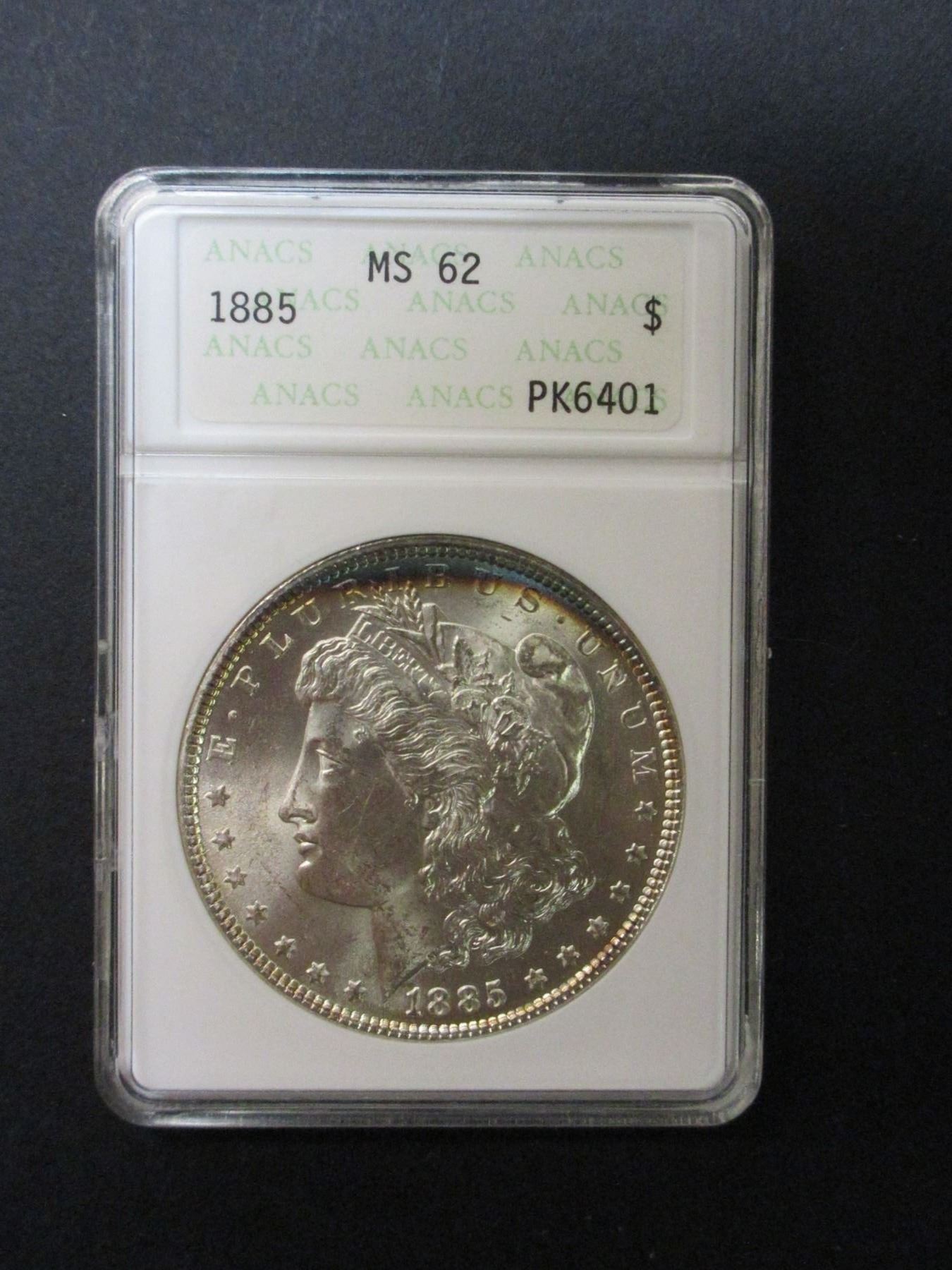 1885 Morgan Silver Dollar- Graded MS62 By ANACS