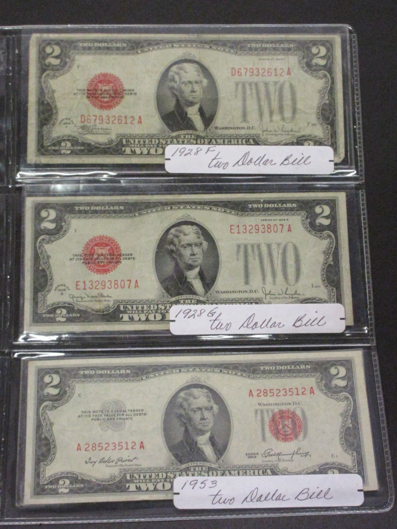 3 2 Red Seal Dollar Bills- 1928F- 1928G- 1953