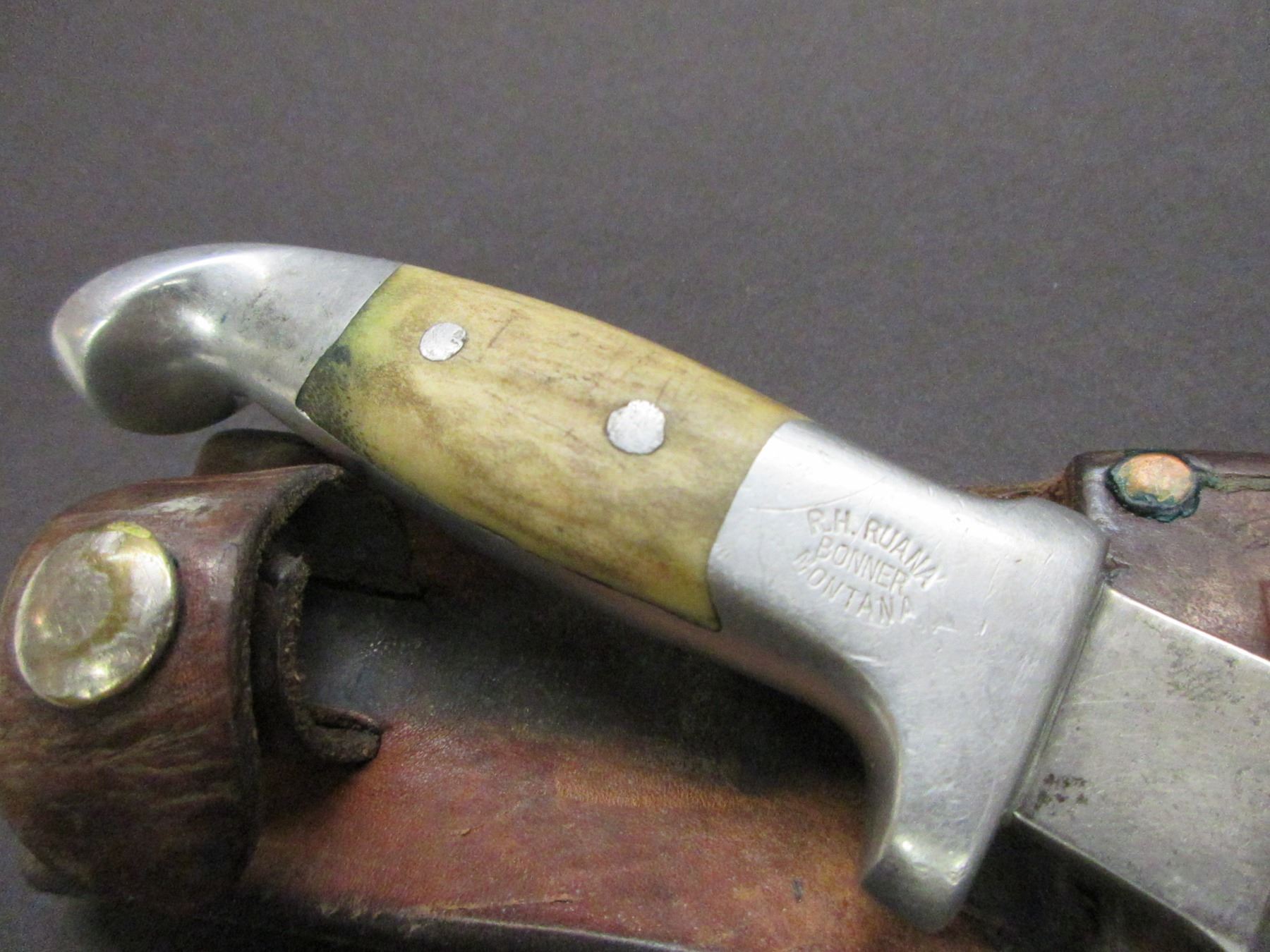 Marked RH Ruana Bonner Montana Knife- Original Sheath- 5" Blade- 4" Handle
