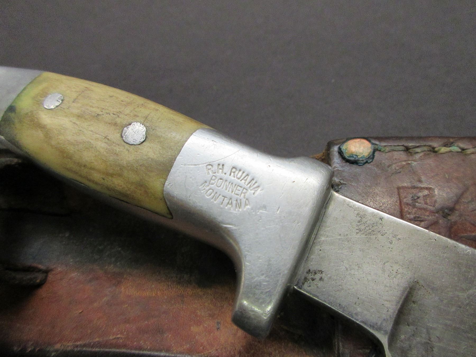 Marked RH Ruana Bonner Montana Knife- Original Sheath- 5" Blade- 4" Handle
