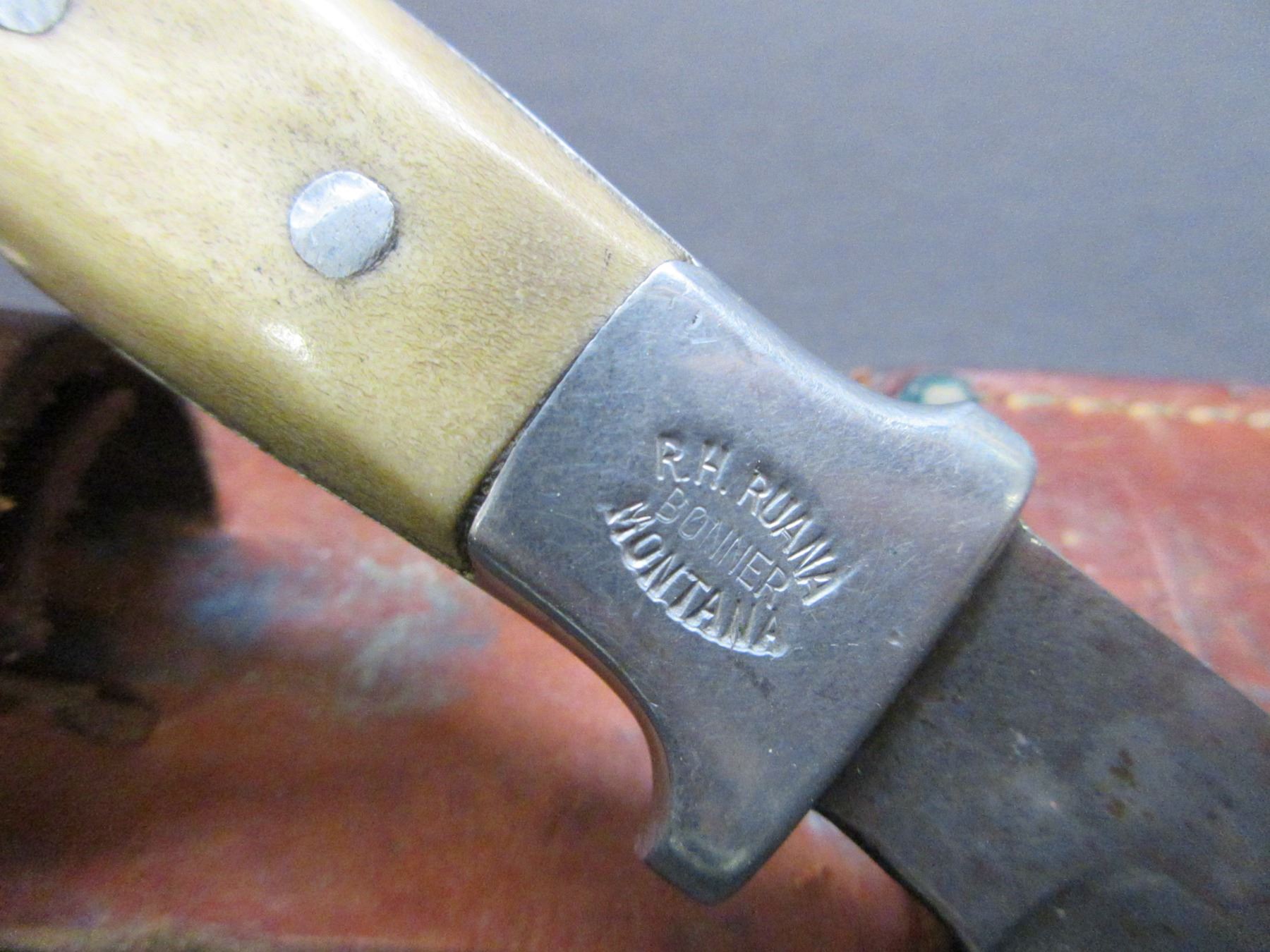 Marked RH Ruana Bonner Montana Knife- Original Sheath- 4" Blade- 3.5 ...