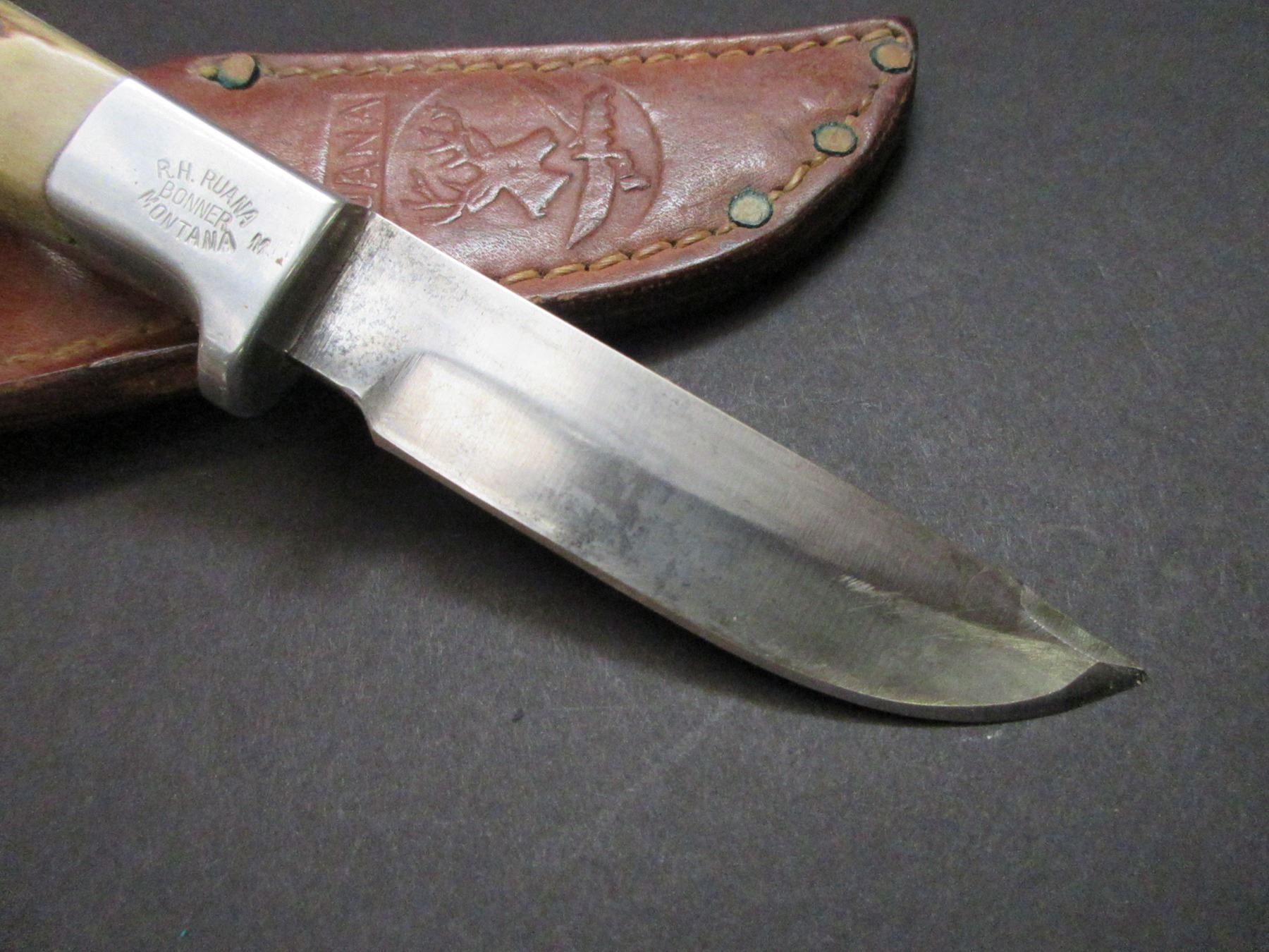 Marked RH Ruana Bonner Montana Knife- M Stamp- Original Sheath- 3.75 ...