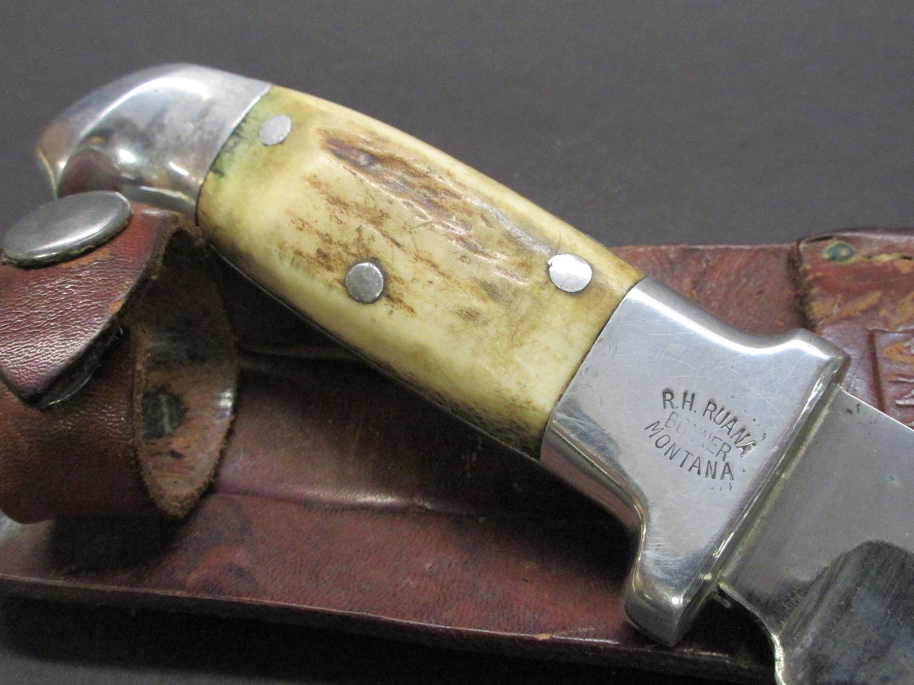 Marked RH Ruana Bonner Montana Knife- Rare Straight Cut Bone Handle- 3 ...
