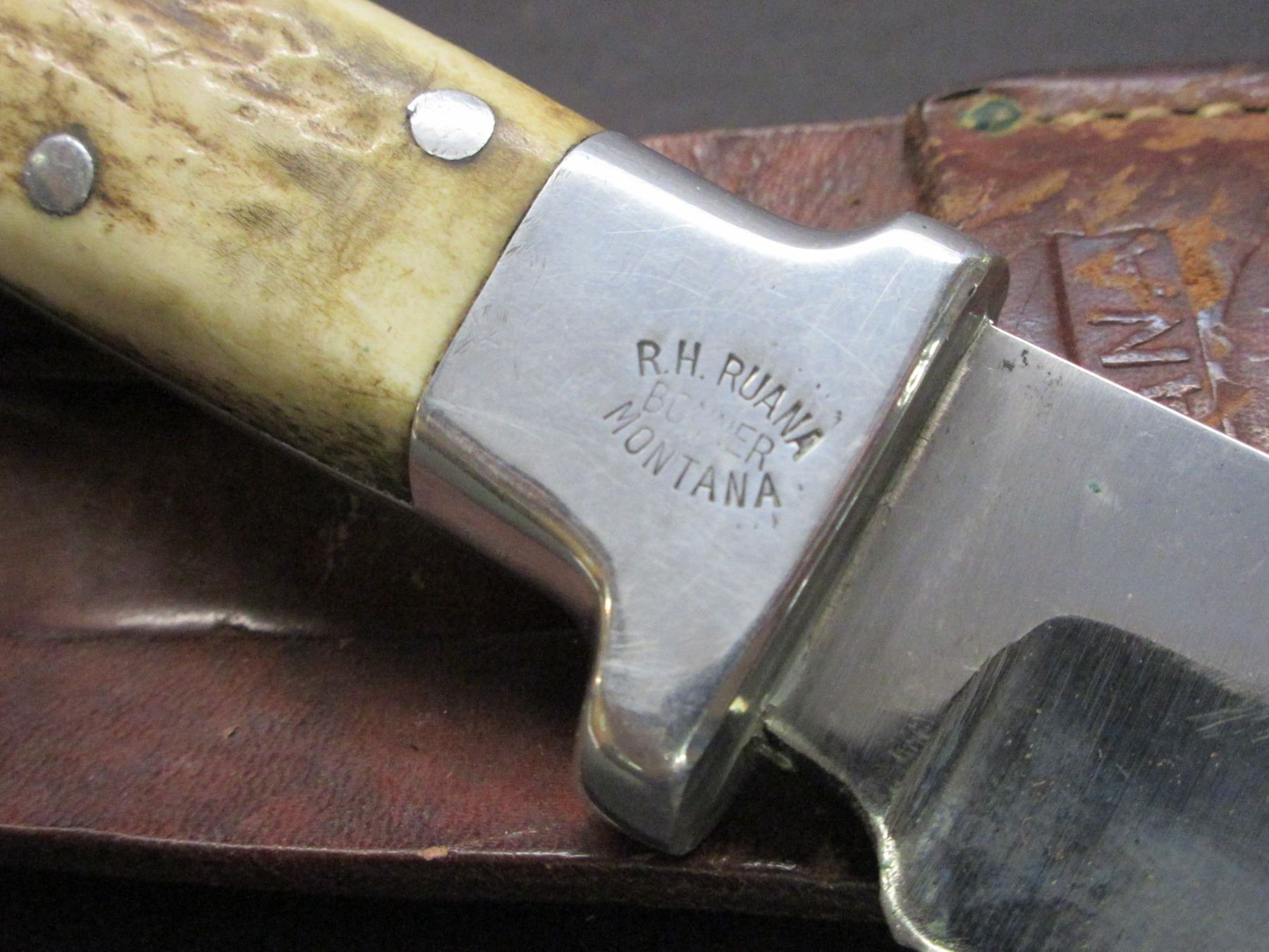 Marked RH Ruana Bonner Montana Knife- Rare Straight Cut Bone Handle- 3 ...