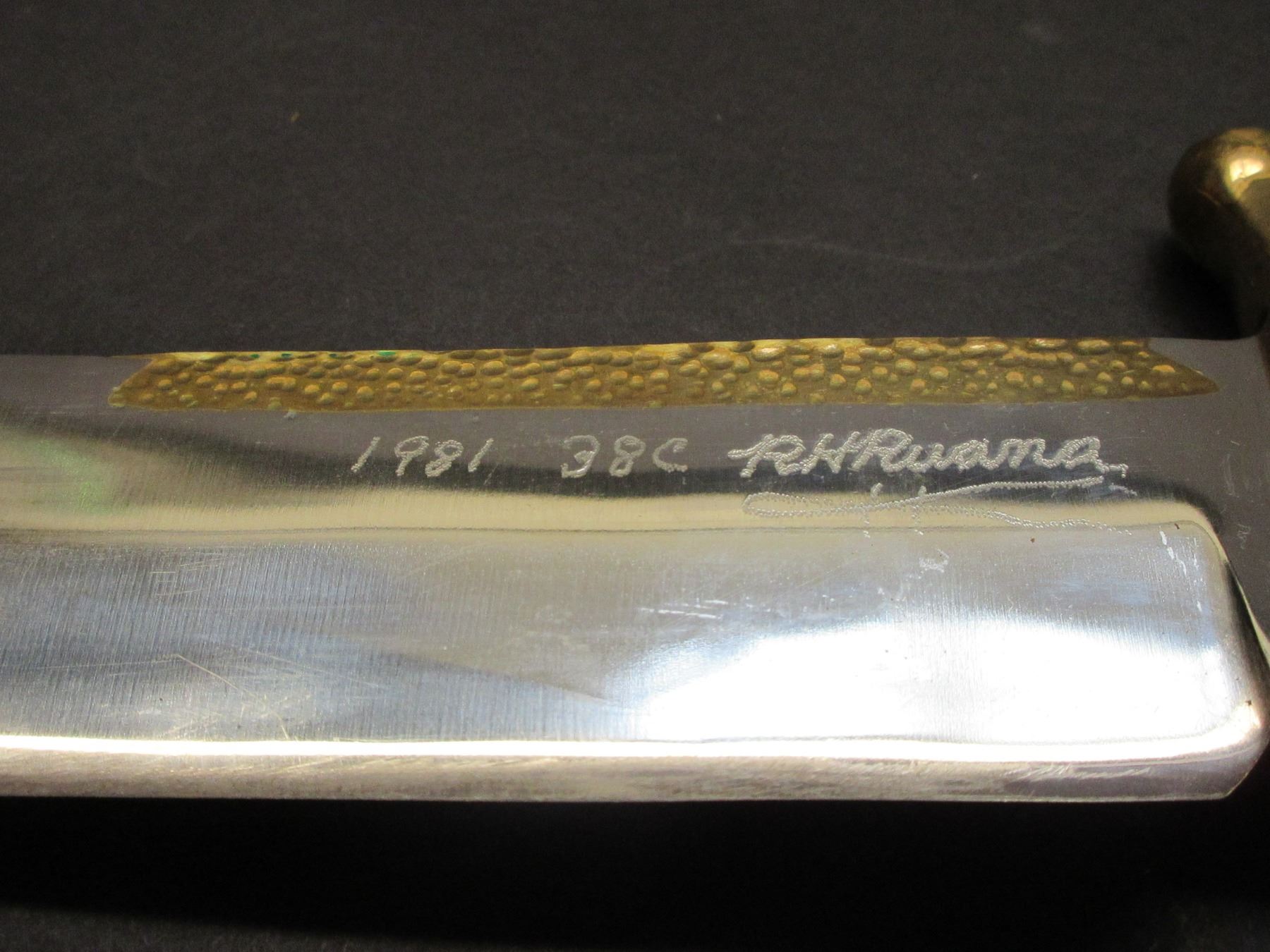 Signed RH Ruana Bullwhip 1981 38C Bowie Knife- Brass Parry Strip ...