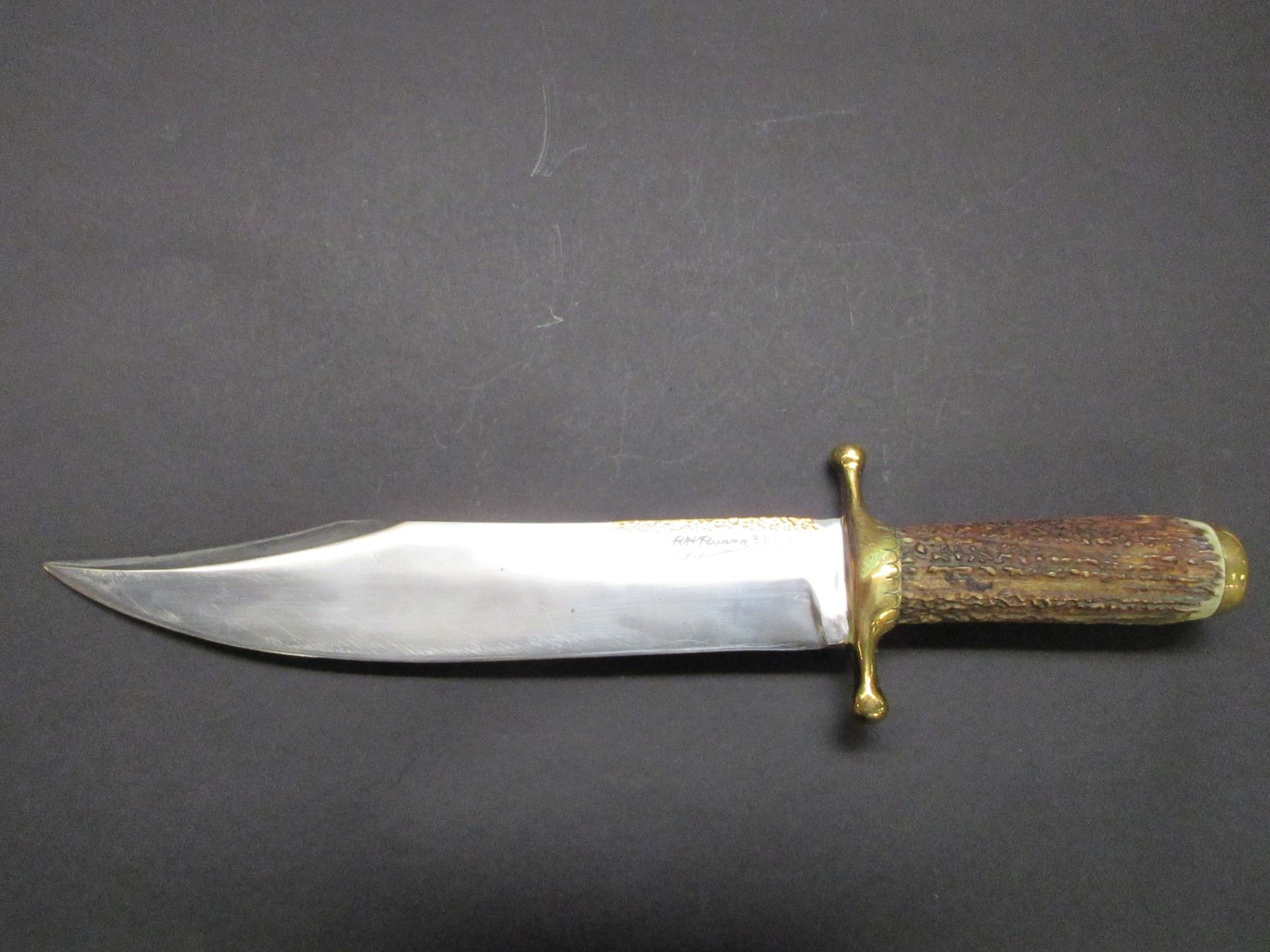 Signed RH Ruana Bullwhip 1976 38C Gap M Bowie Knife- Brass Parry Strip ...