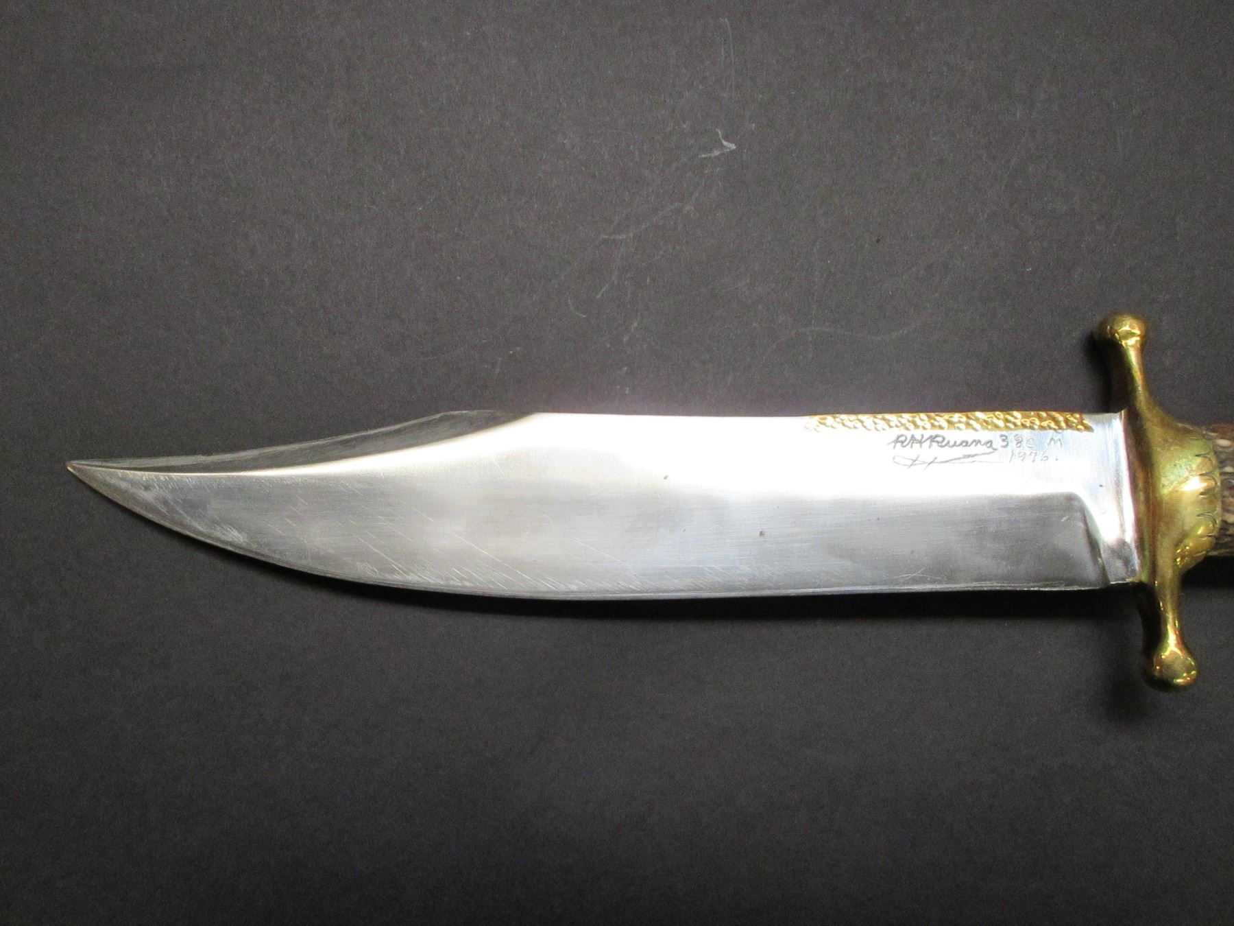 Signed RH Ruana Bullwhip 1976 38C Gap M Bowie Knife- Brass Parry Strip ...
