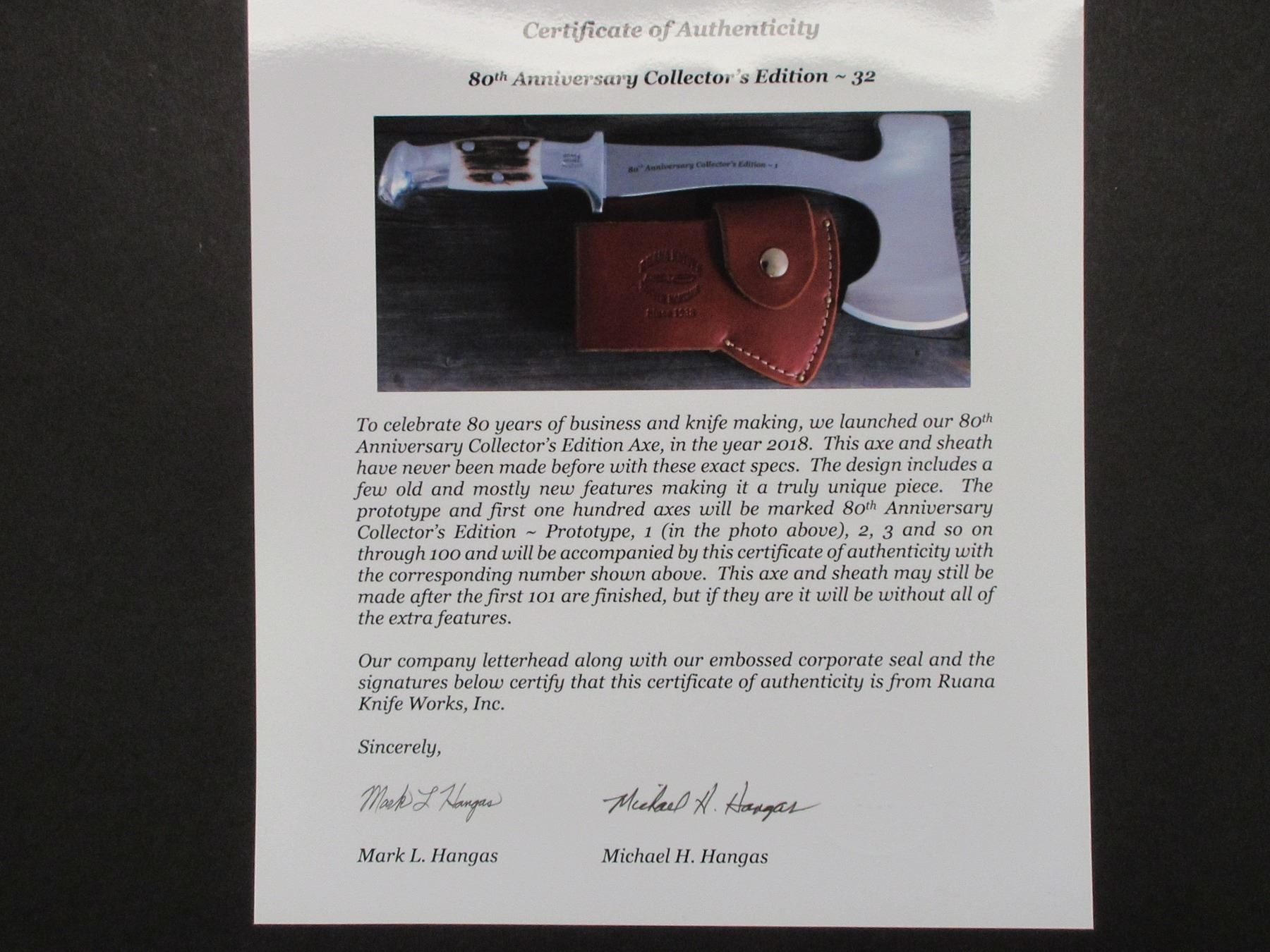 Marked Ruana Bonner Montana 80 Anniversary Collector Edition Hatchet ...
