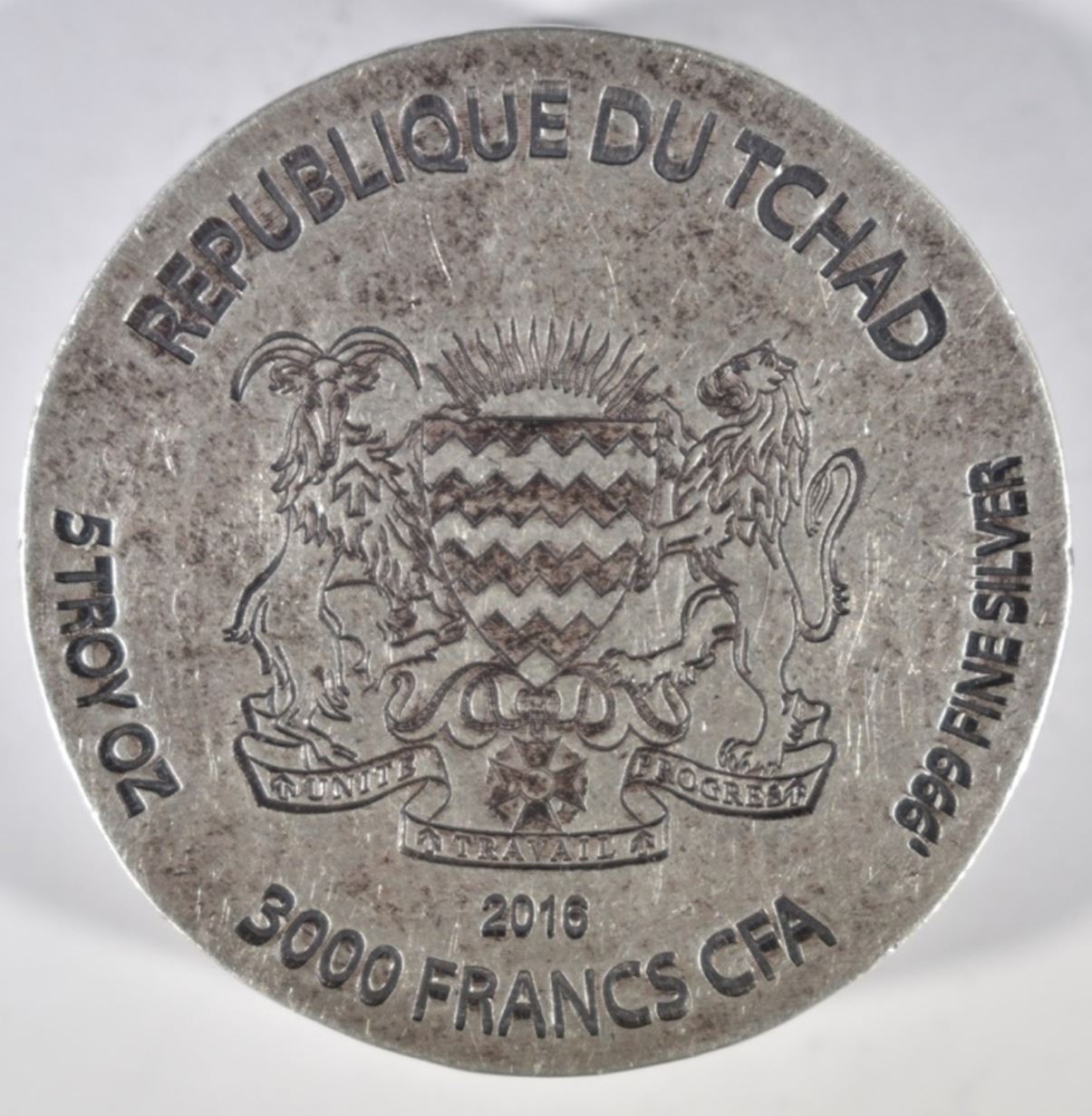 2016 REPUBLIC OF CHAD 5 TROY OZ .999 SILVER