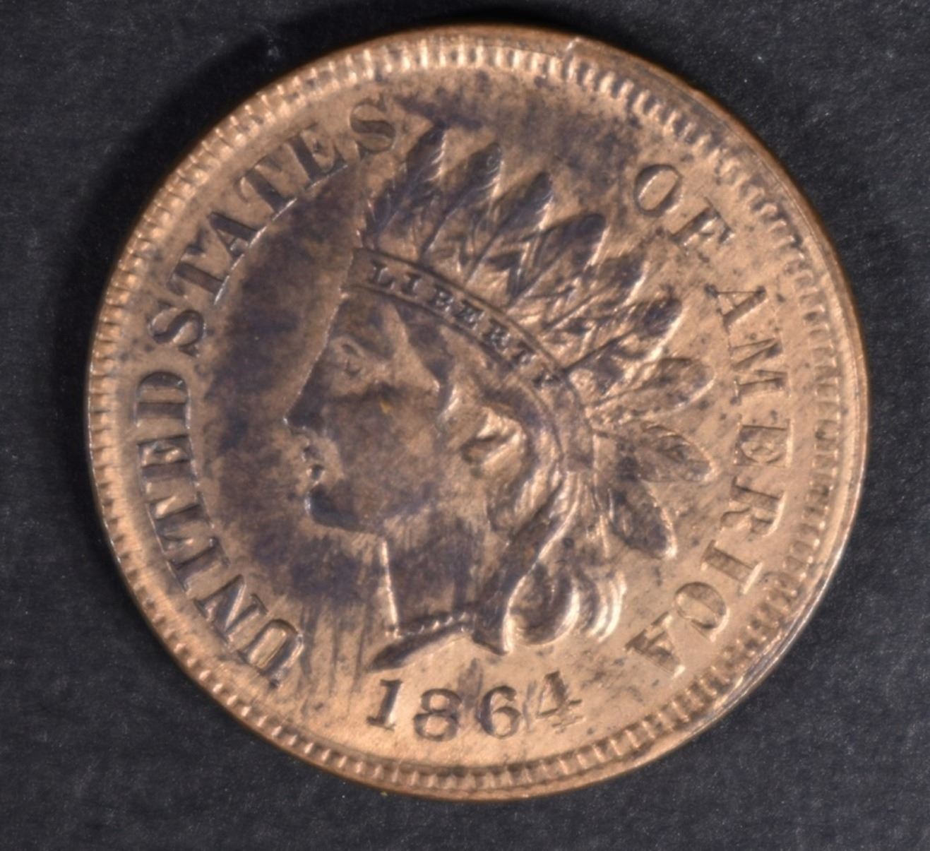 1864-L INDIAN HEAD CENT BU RB