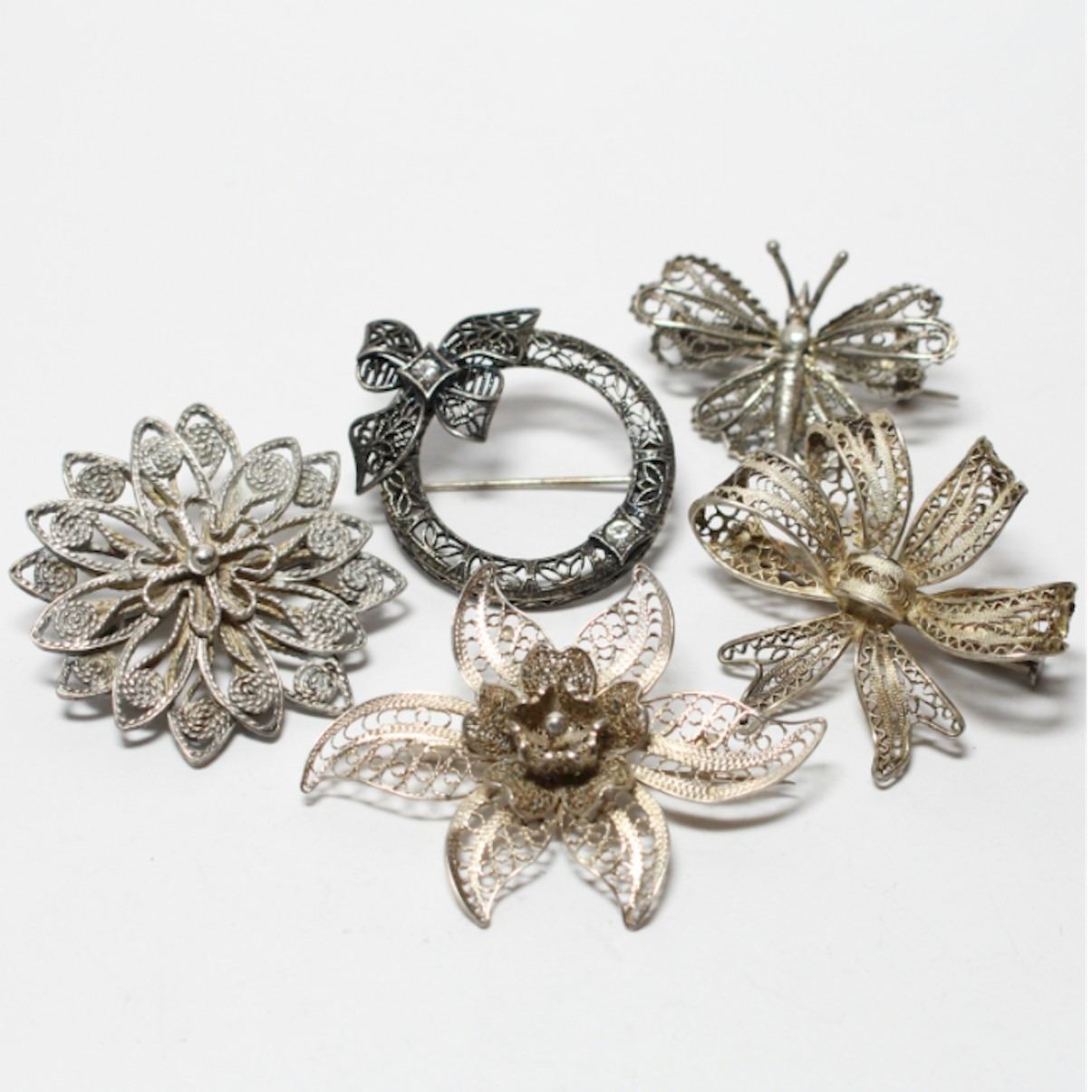 Vintage/Antique Silver Filigree Brooch Collection. In this lot you will ...