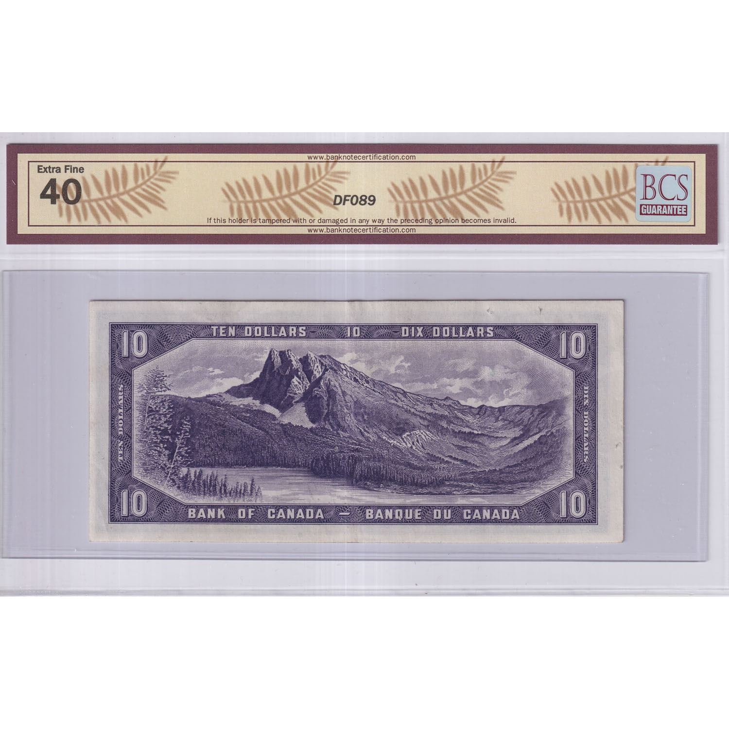 1954 $10 BC-32a, Bank of Canada, Devil's Face, Coyne-Towers, Changeover, S/N: E/D5739679, BCS Certif