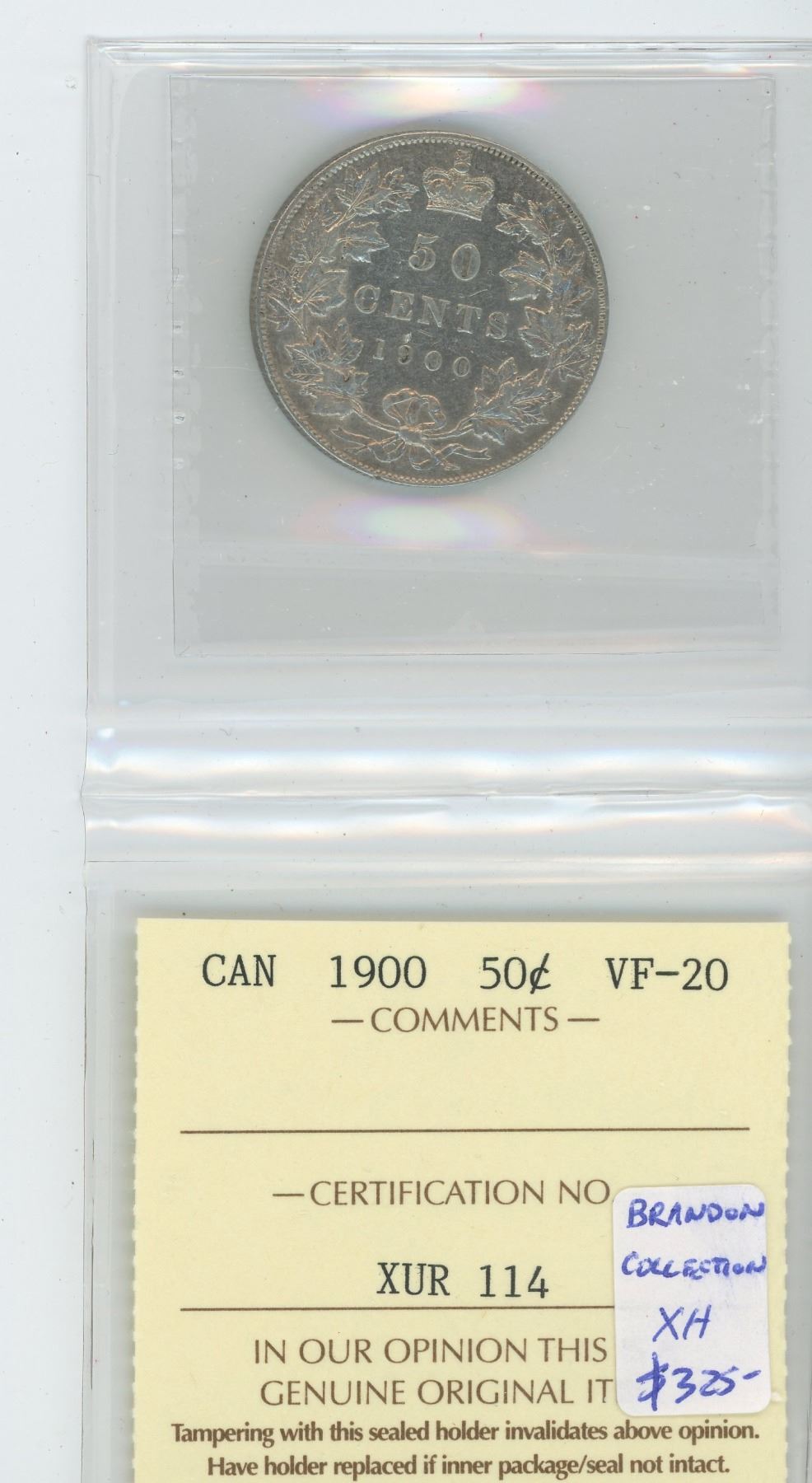 1900 VICTORIAN SILVER 50 CENTS. ICCS VF-20. A CERTIFIED KEY DATE COIN. - Schmalz Auctions