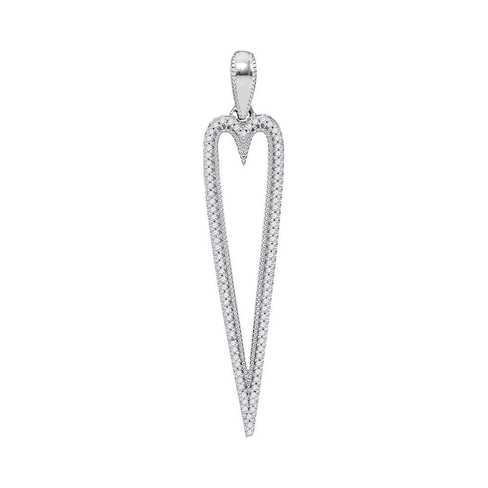 Diamond Narrow Heart Outline Pendant 1/5 Cttw 10kt White Gold
