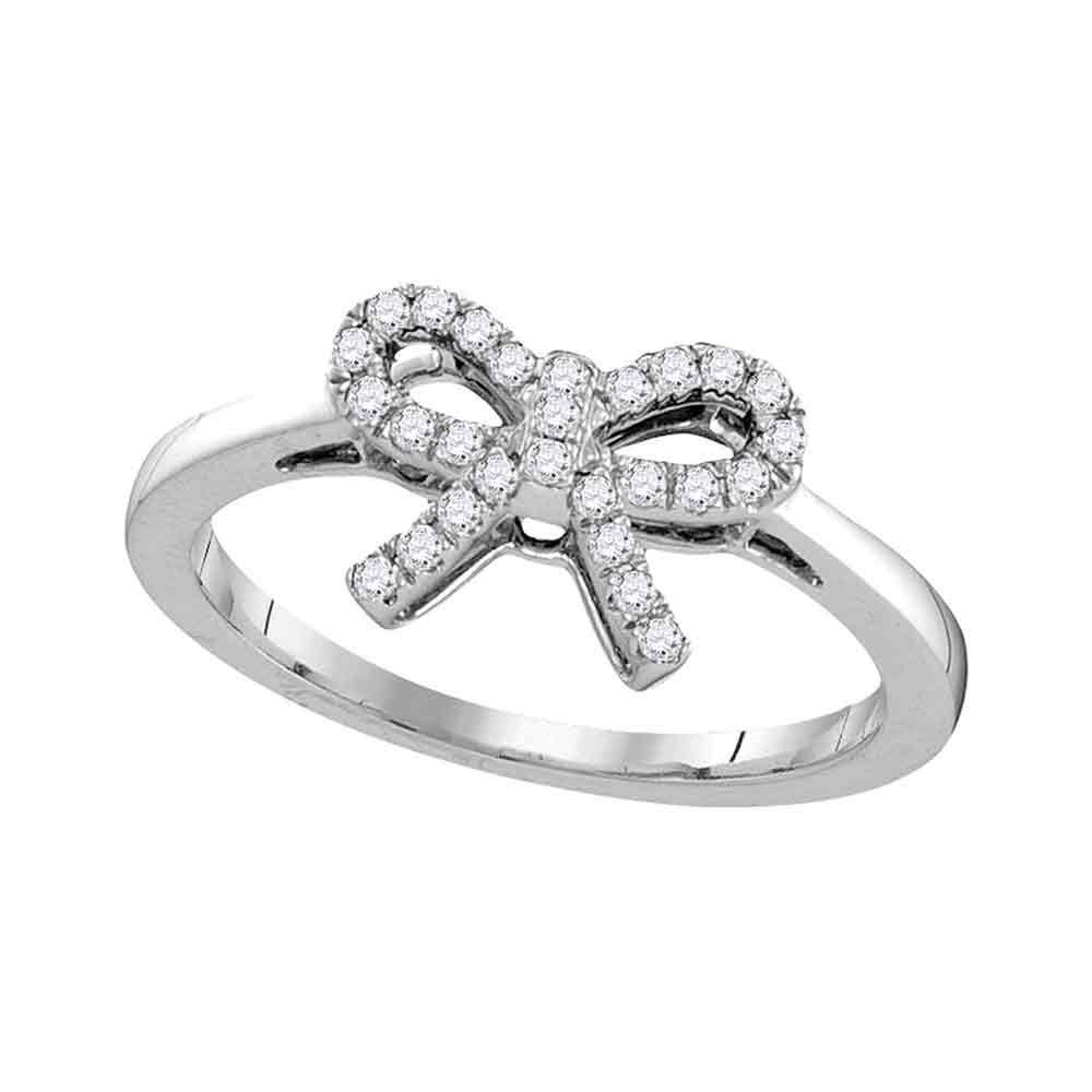 Diamond Ribbon Bow Knot Ring 1/6 Cttw 10kt White Gold