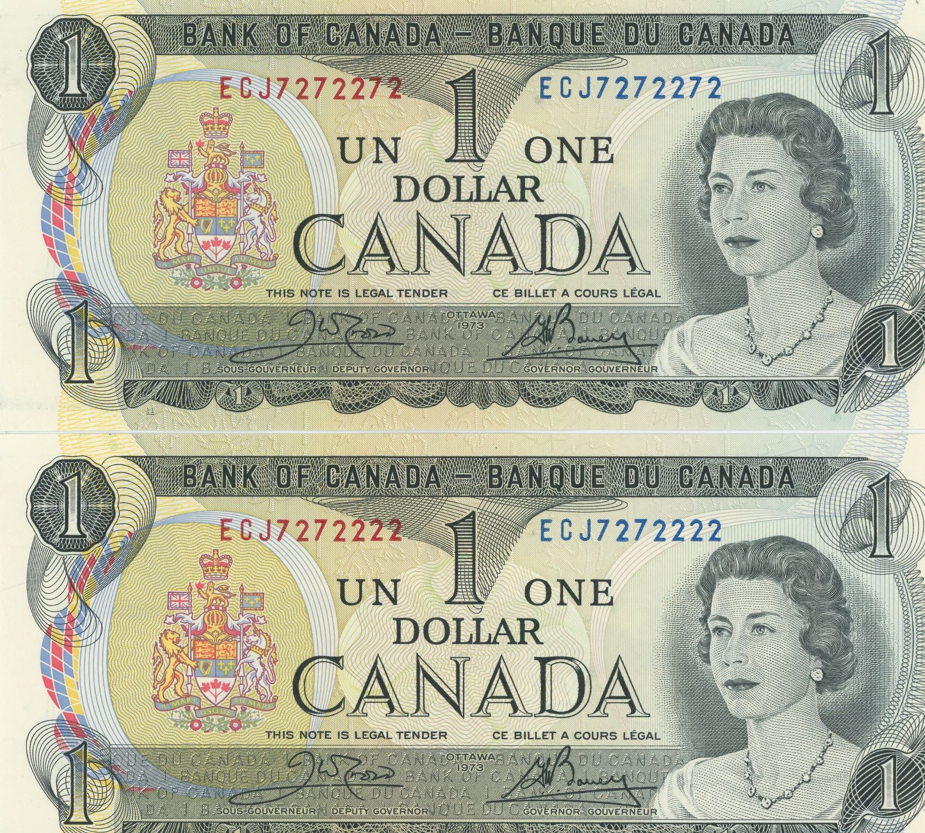 Two 1973 Canadian 1 Dollar Bills two-1973-canadian-1-dollar-bills