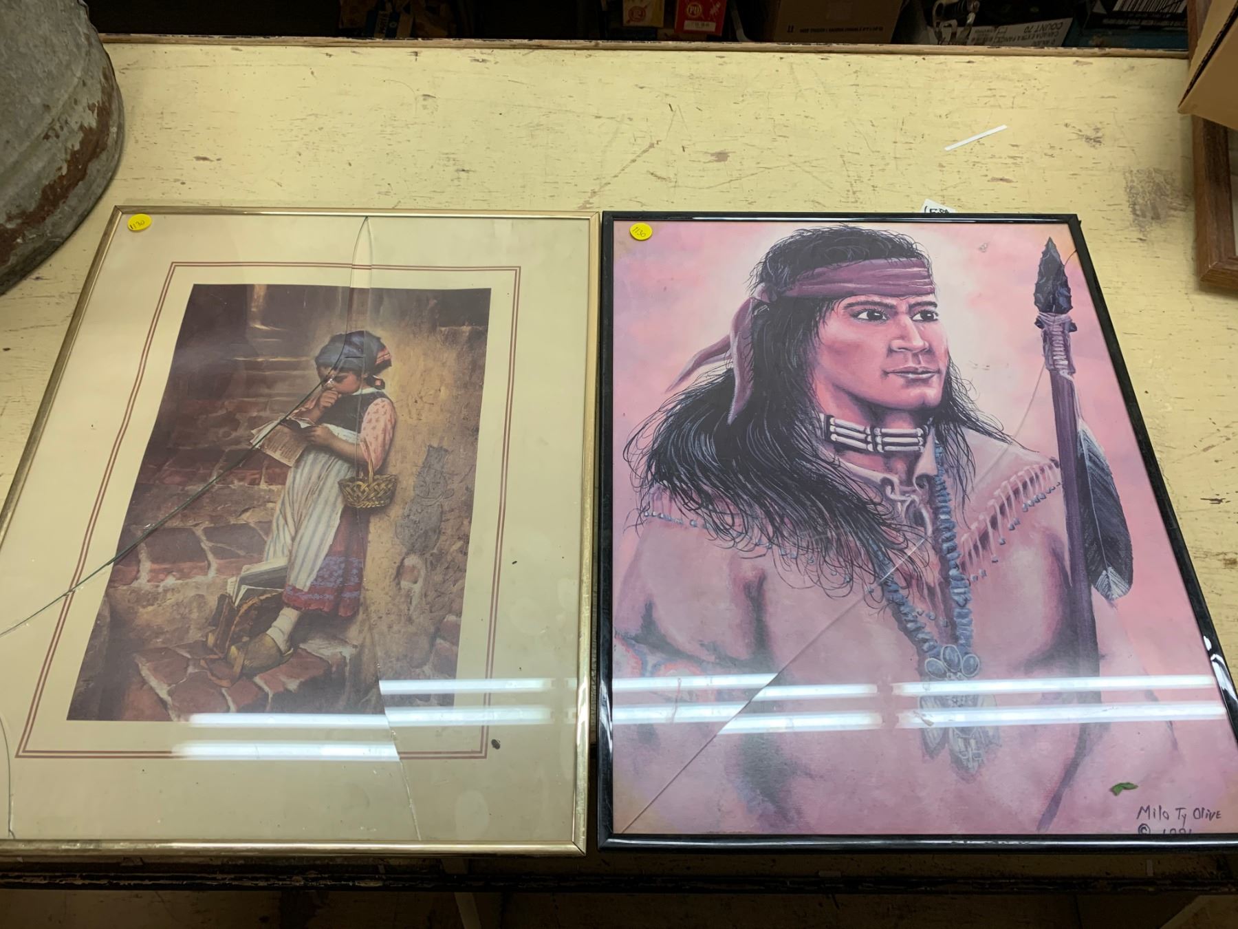 Framed Painting of Farm Girl + Indigenous Man Painting by Milo Ty Olive ...