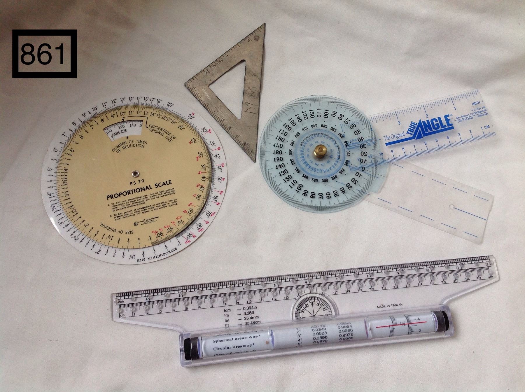 DRAFTING TOOLS. PROPORTIONAL SLIDE/ TRUE ANGLE/ METAL SQUARE/ ROLLER ...