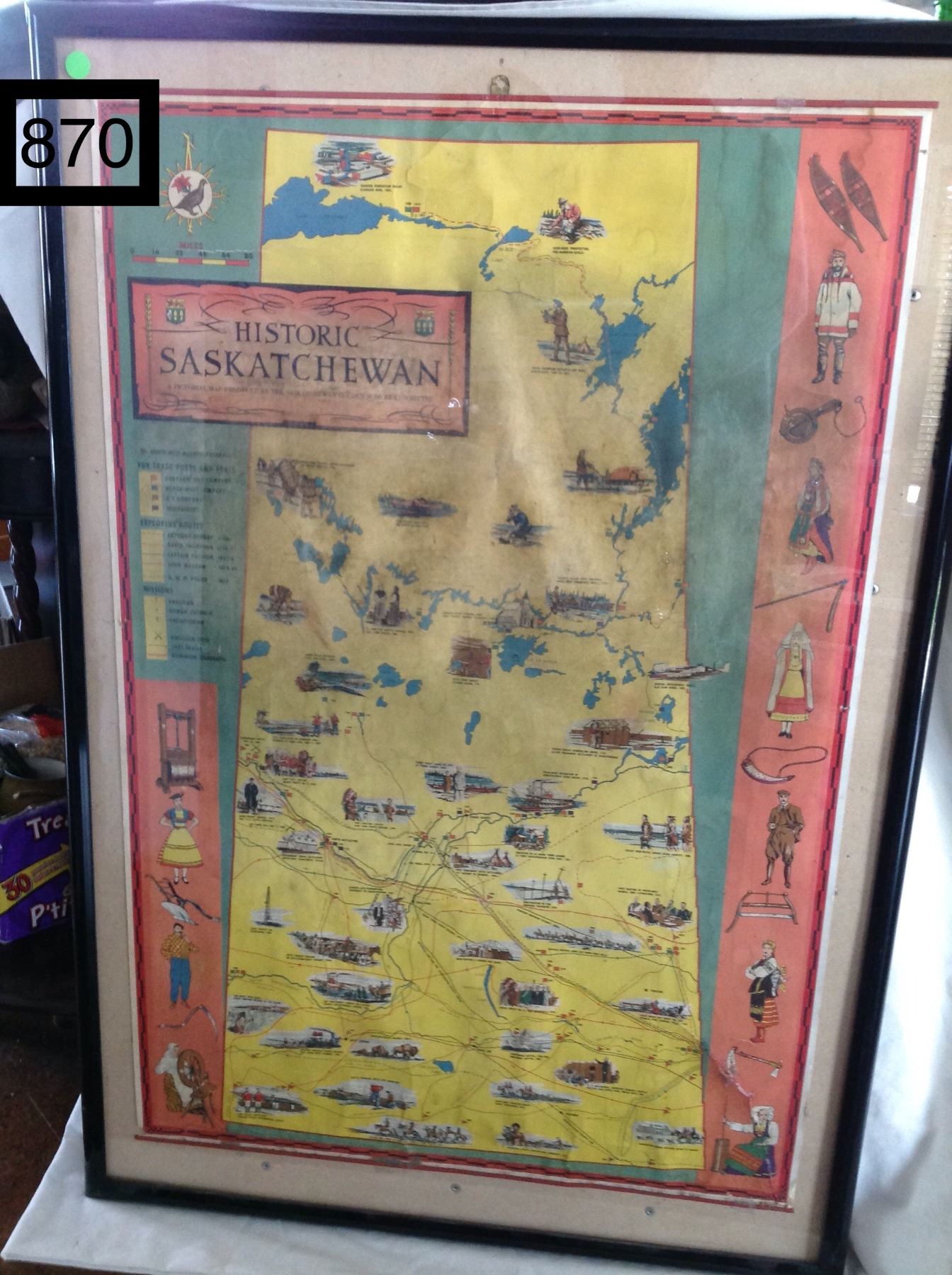 FRAMED 1955 HISTORIC SASKATCHEWAN POSTER. (24” X 36”)