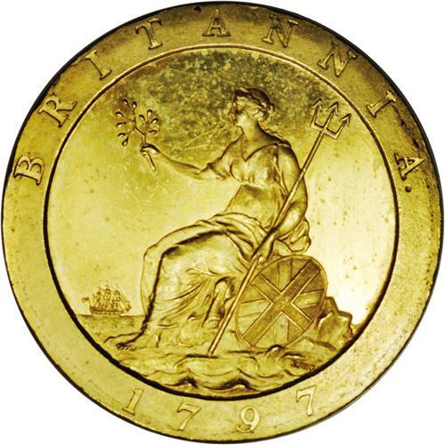 George III gilt Proof "cartwheel" penny, 1797. S-3777. George III gilt ...
