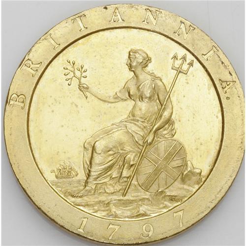 George III gilt Proof "cartwheel" penny, 1797. S-3777. George III gilt ...