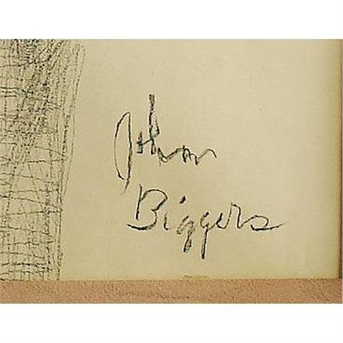 JOHN BIGGERS, Texas Art, conte crayon, 1990 JOHN BIGGERS (1924-2001)