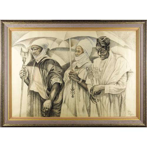 JOHN BIGGERS, Texas Art, conte crayon, 1990 JOHN BIGGERS (1924-2001)