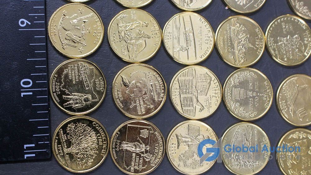 Collection of US 25 Cent Coins, Gold Coloured, Highlight States