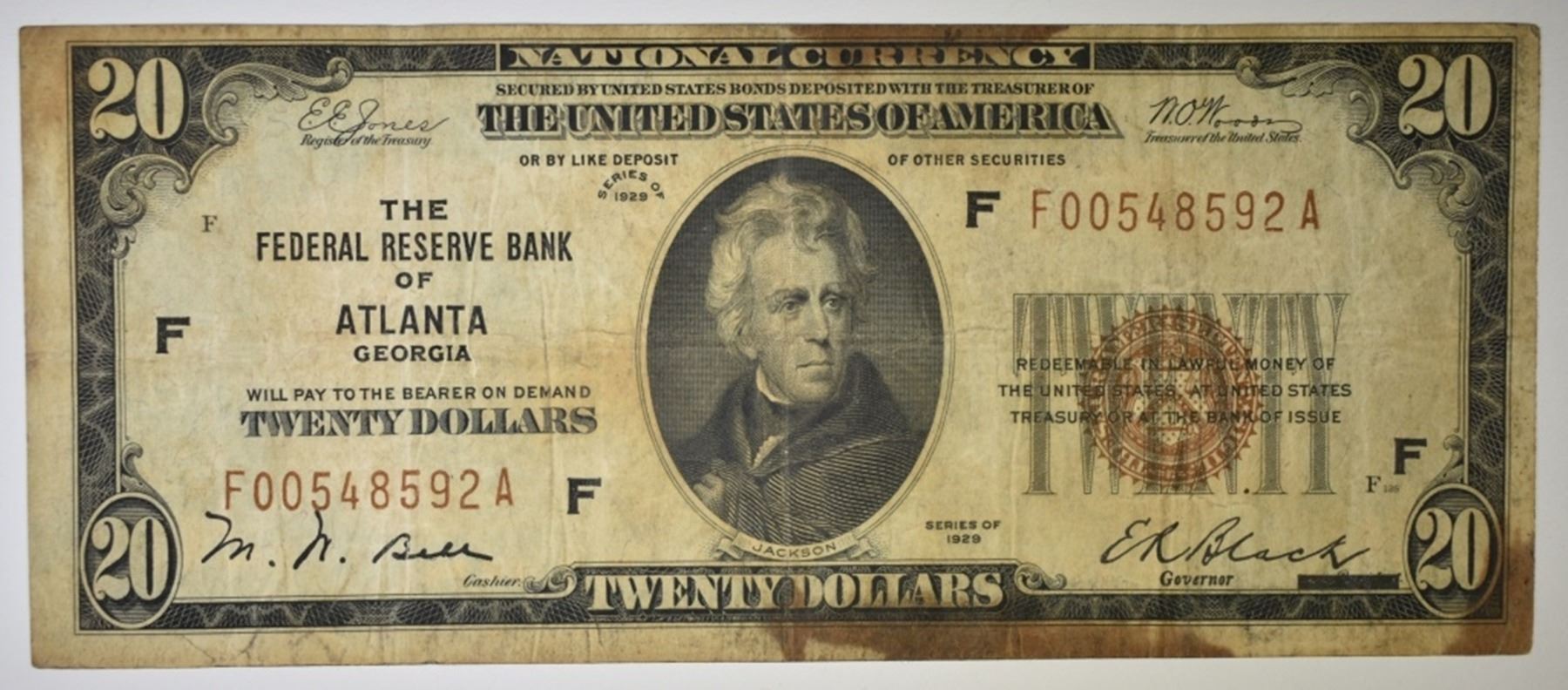 1929 $20 FEDERAL RESERVE BANK OF ATLANTA
