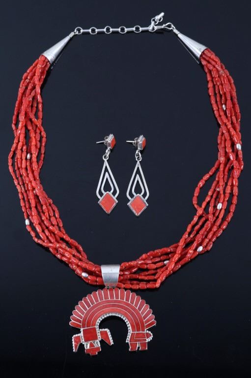 Zuni Coral & Rainbow Man Squash Naja Necklace | Barnebys