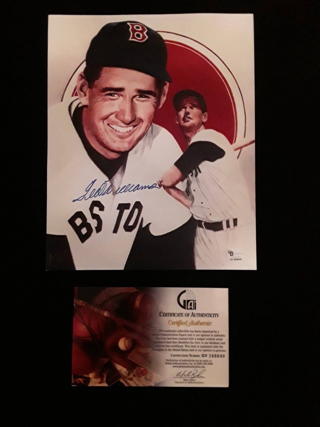 Ted Williams Signed Autograph Photo W/Global COA Boston Red Sox