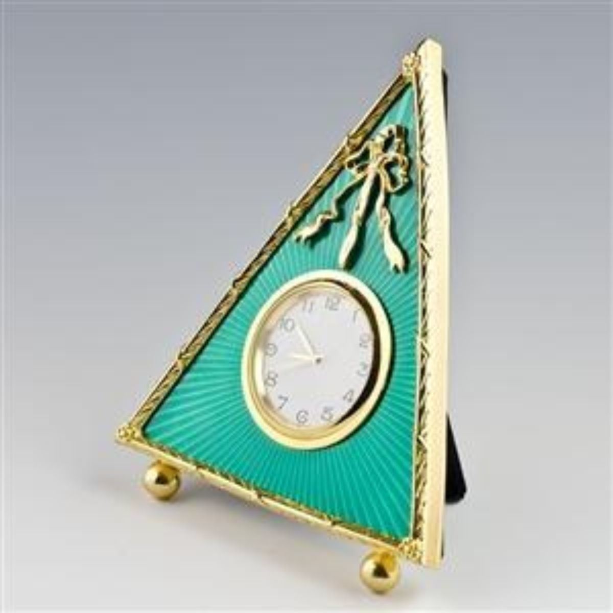 Russian Green Triangle Enameled Guilloche Clock