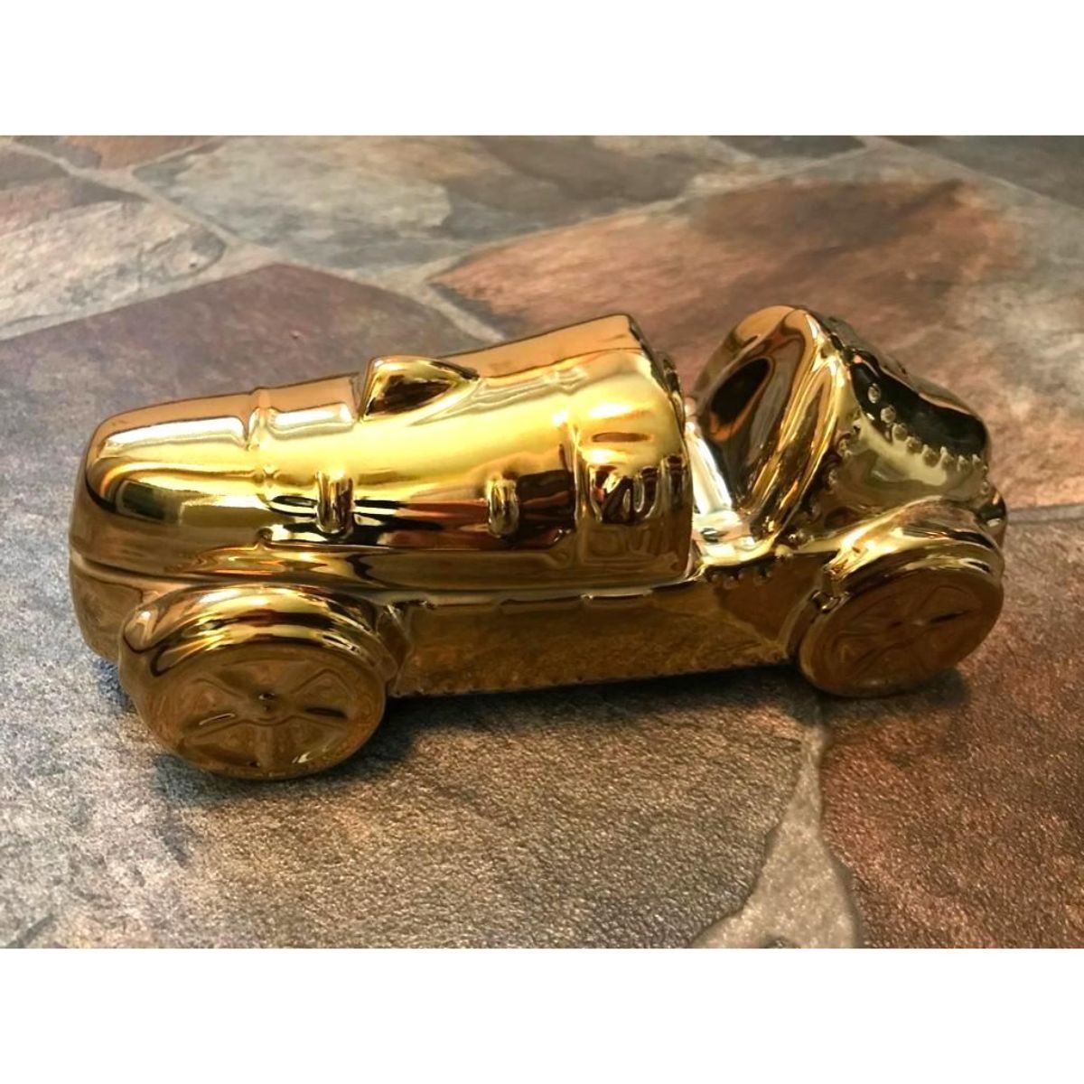 Gilt Ceramic Race Car Trinket Jewel desk Accessory Box