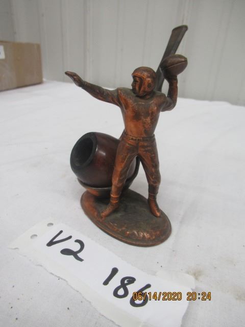 2 Pcs - Metal Football Player Pipe Holder w Pipe Vintage
