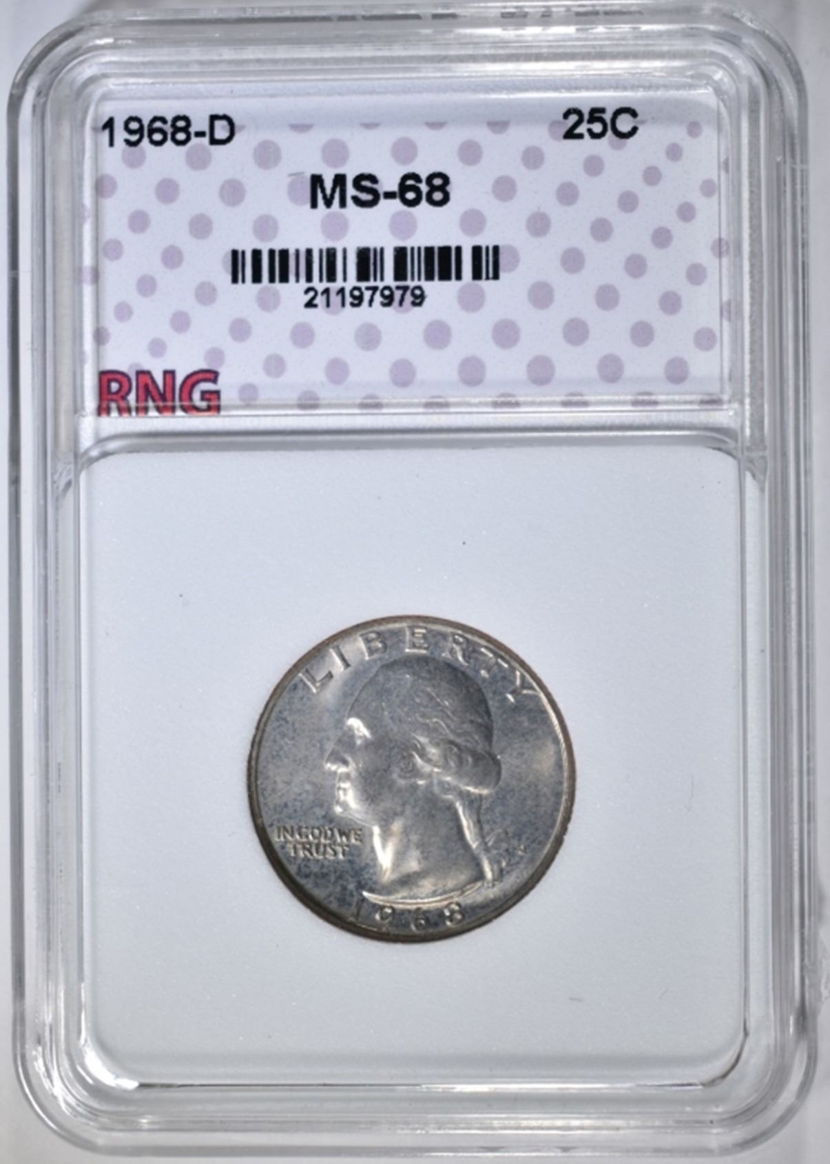 1968-D WASHINGTON QUARTER, RNG SUPERB GEM+ BU