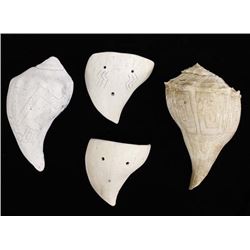 4 Historic Native American Carved Shells