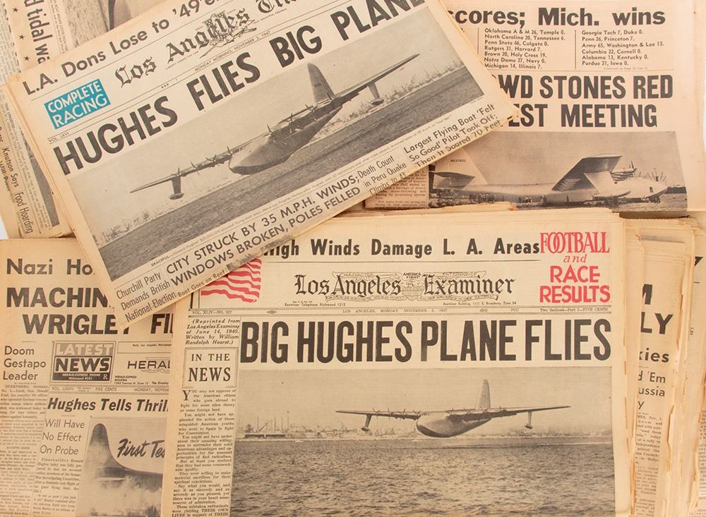 Howard Hughes personal collection of (25+) newspapers, most covering ...