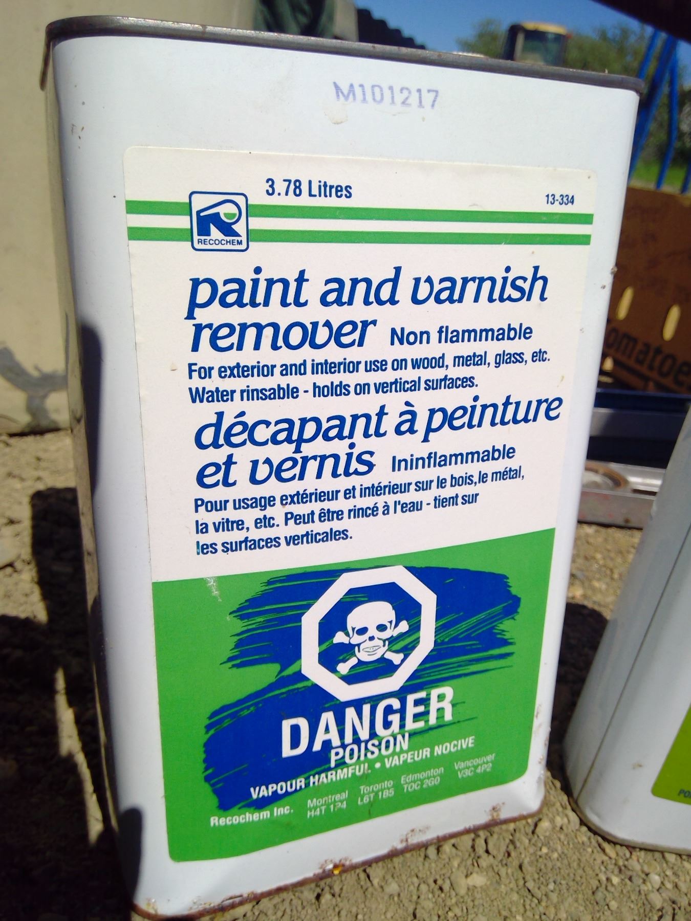 Paint and Varnish Remover (empty) and Pure Turpentine (almost full)